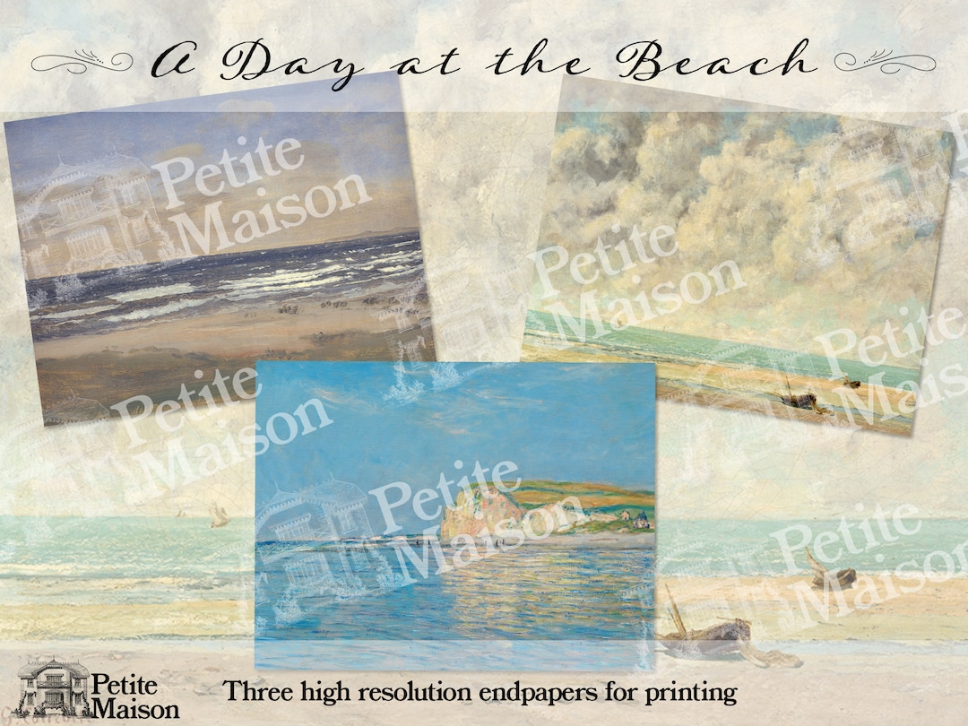 Printable Digital A Day at the Beach Endpapers Ocean Sea Bathing Island ...