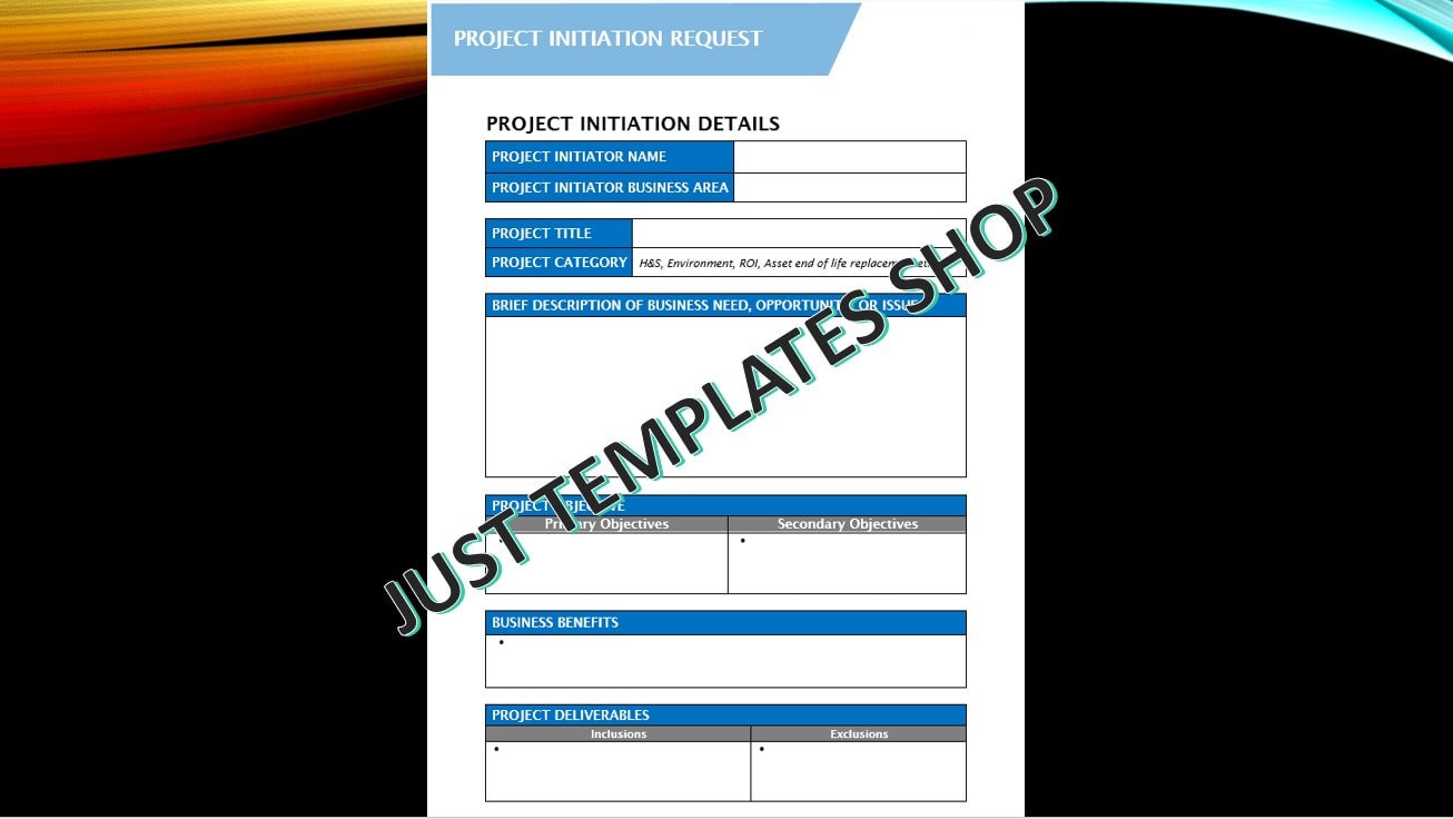 Project Initiation Request Form Template (project Management) - Etsy