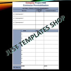 Contractor HSE Pre-mobilization Checklist Questionnaire Project Form - Etsy