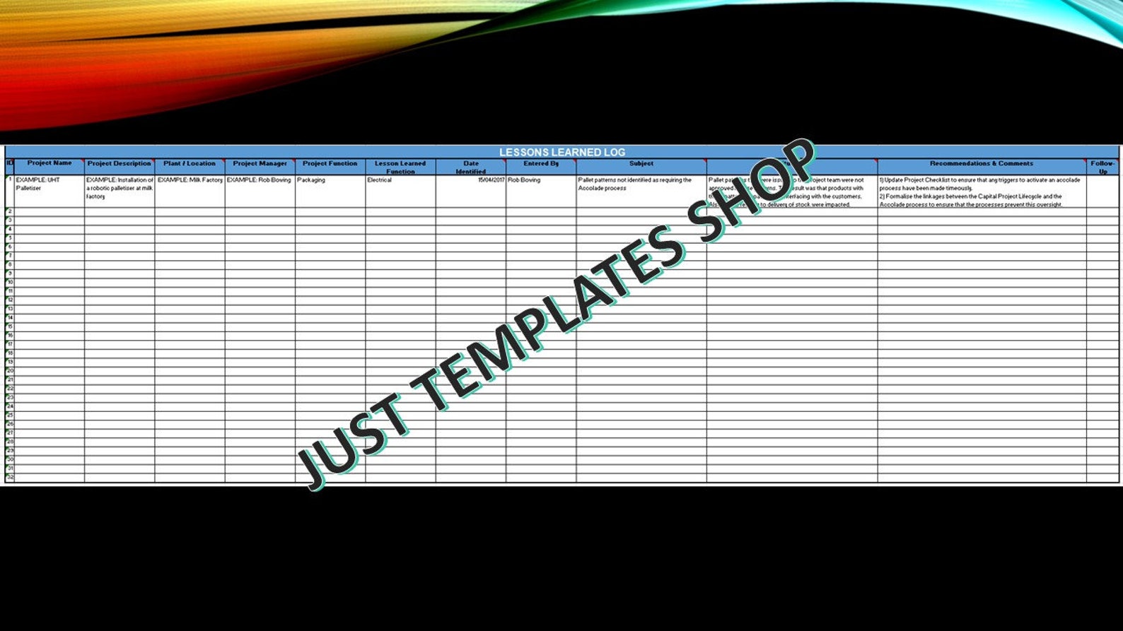 Project Lessons Learned Log Capture Spreadsheet - Etsy