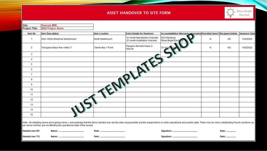Equipment Handover Form Template, Asset Handover, Asset Signoff ...