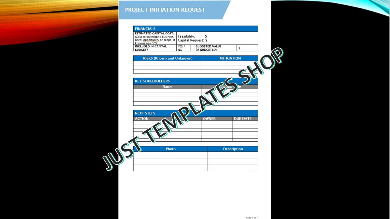 Project Initiation Request Form Template project Management - Etsy