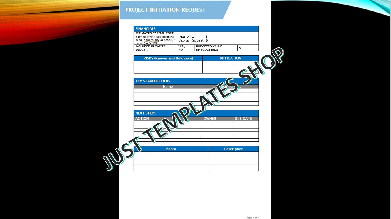 Project Initiation Request Form Template (project Management) - Etsy