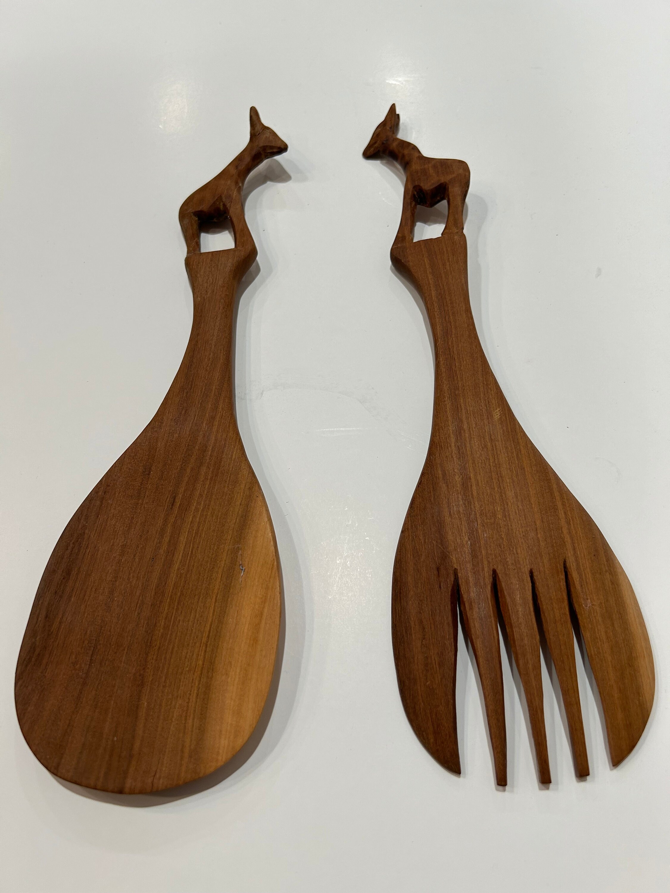 Wooden Salad Tossers With Animal Carvings - Etsy