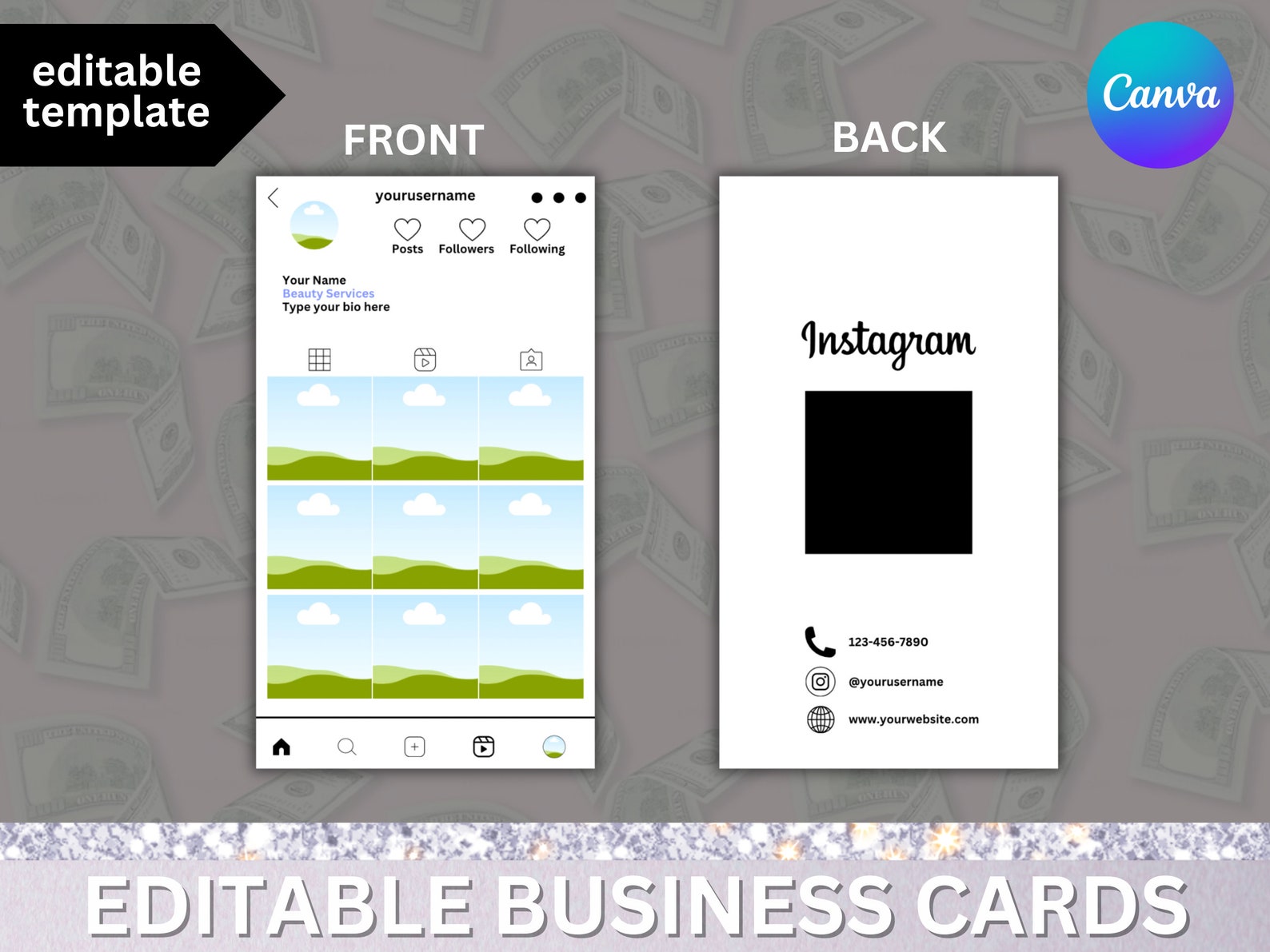 Instagram Business Cards, DIY Canva Business Card Template Design, IG ...