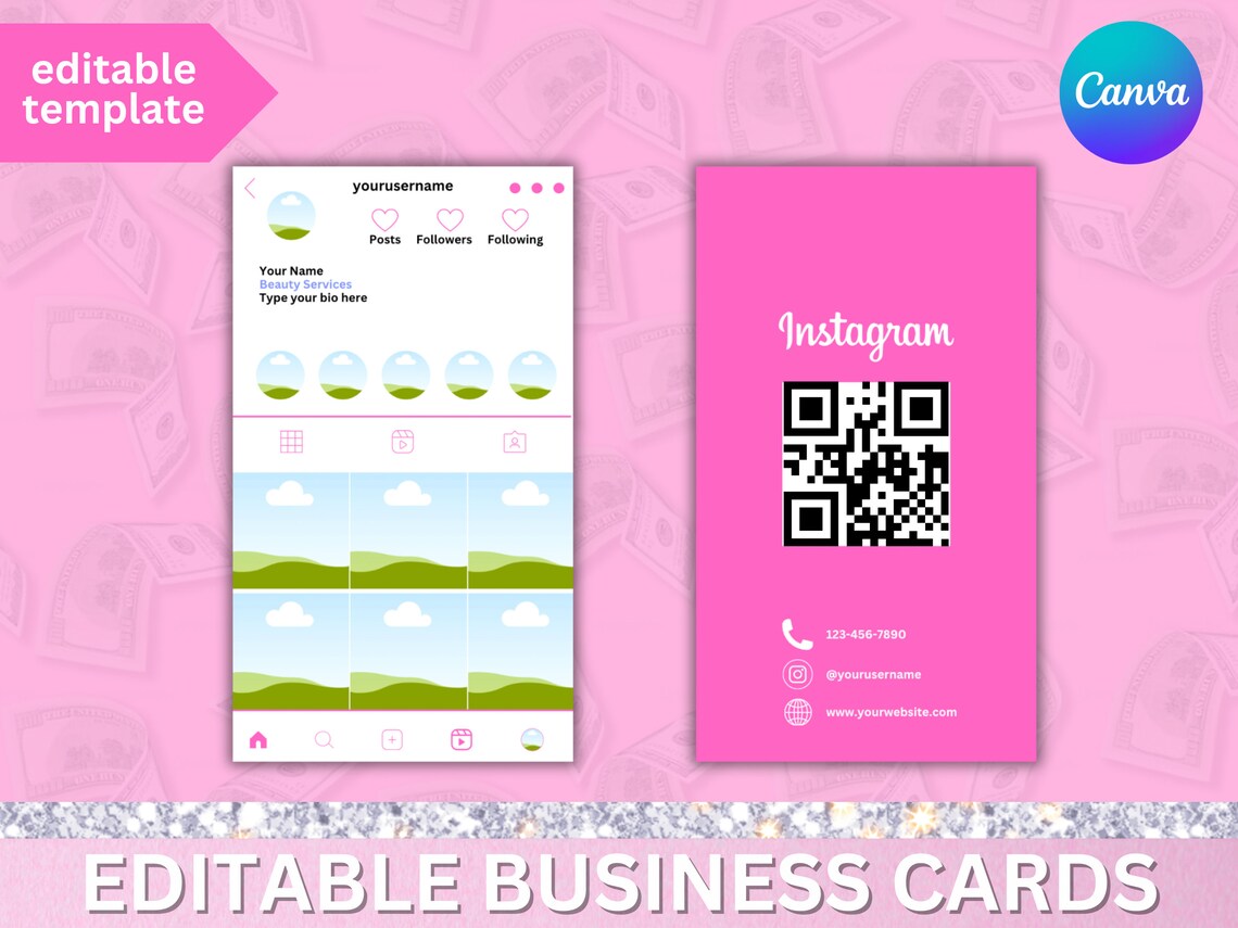 Instagram Business Cards, DIY Canva Business Card Template Design, IG ...