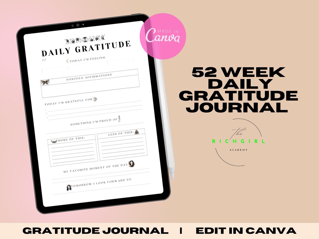 Gratitude Journal,canva Template,gratitude Planner,editable Gratitude ...