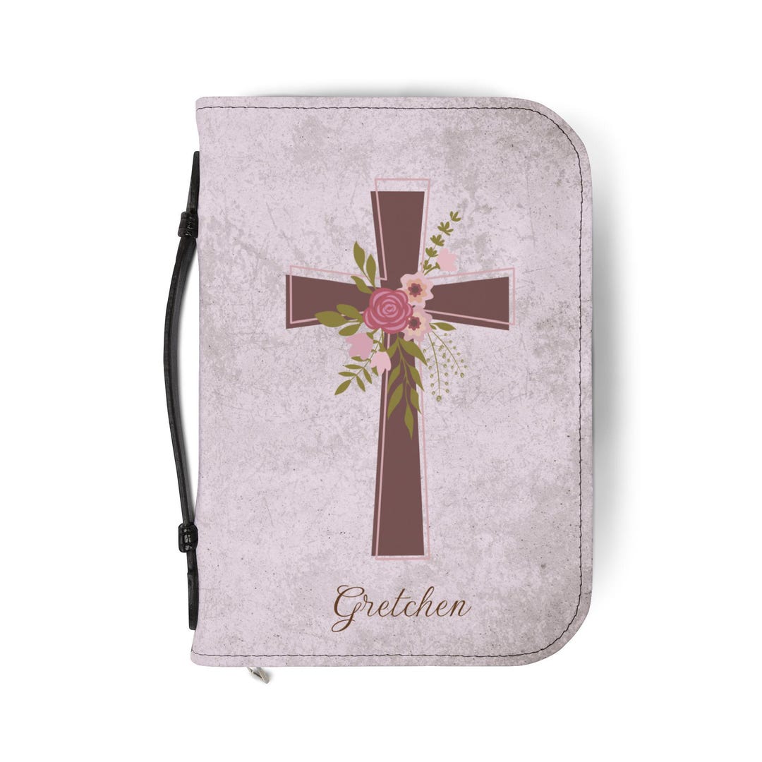 Floral Bible Cover, Personalized Bible Sleeve, Cross Design, Religious ...