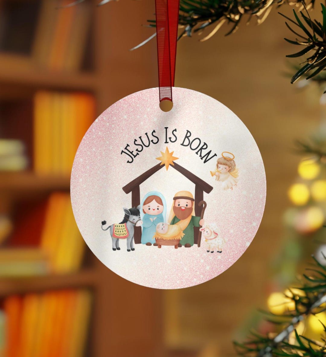 Metal Ornaments, Jesus is Born Nativity Christmas Ornament, Religious ...