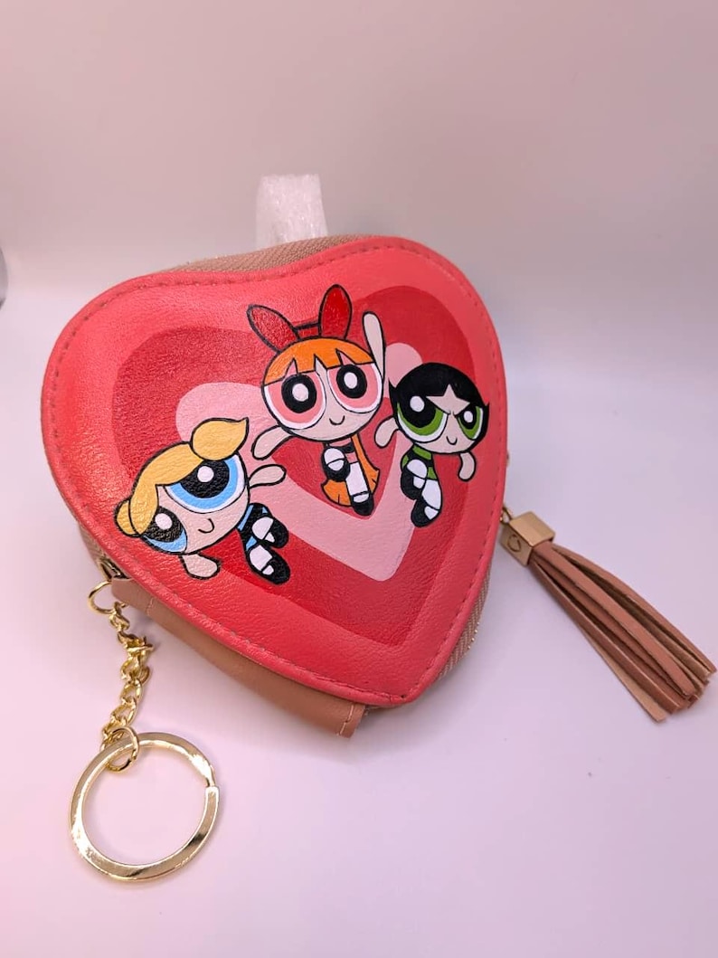 Hand-painted Powerpuff Girls Heart-shaped Coin Purse - Blossom, Bubbles ...