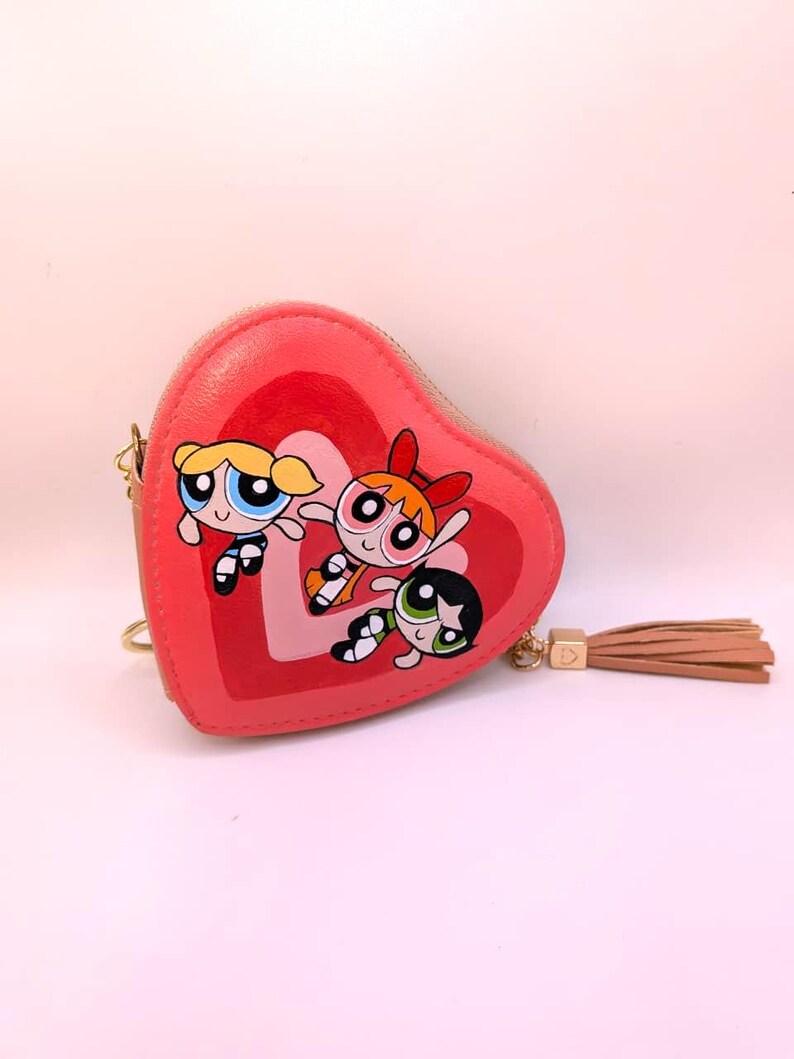 Hand-painted Powerpuff Girls Heart-shaped Coin Purse - Blossom, Bubbles ...