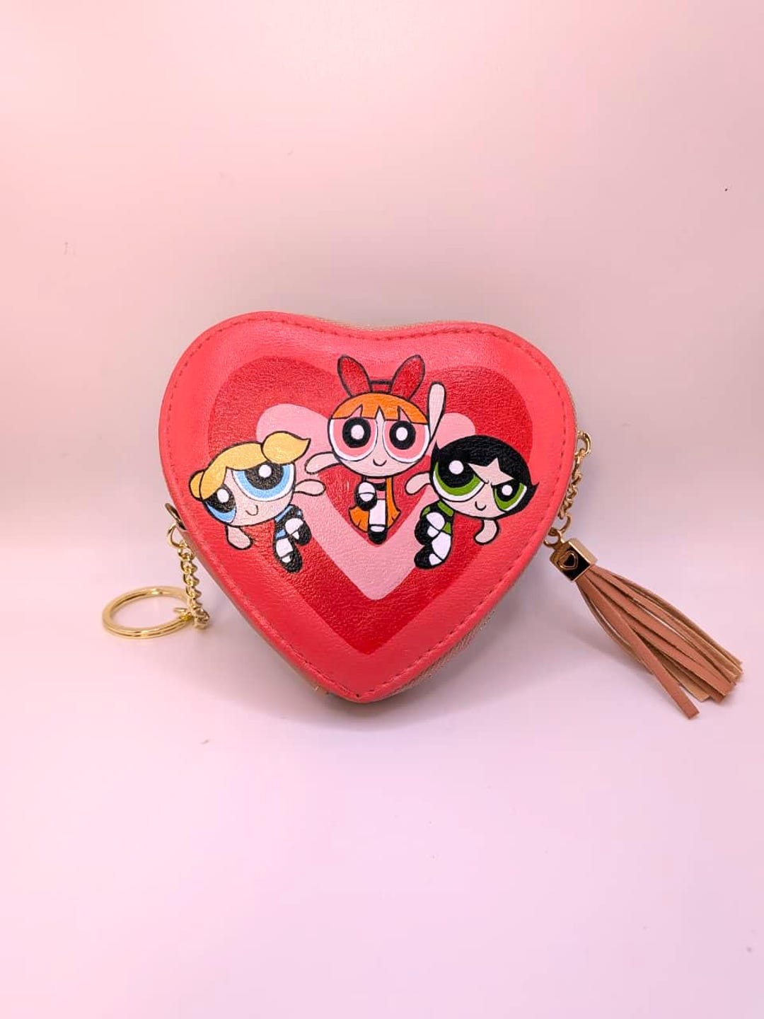 Hand-painted Powerpuff Girls Heart-shaped Coin Purse - Blossom, Bubbles ...
