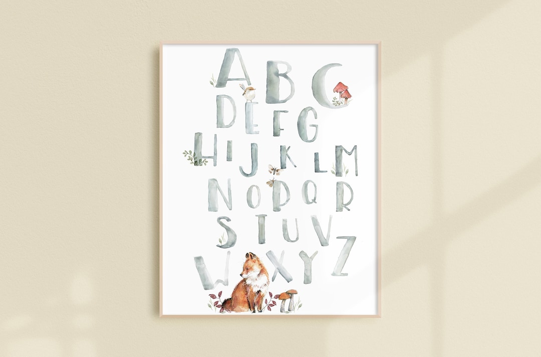 Watercolor Illustration, Alphabet Poster - Animal ABC - Wall Art ...