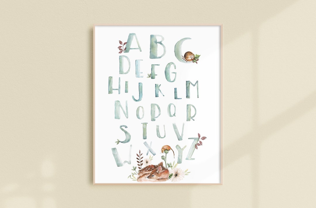 Watercolor Illustration, Alphabet Poster Animal ABC Wall Art Animal ...