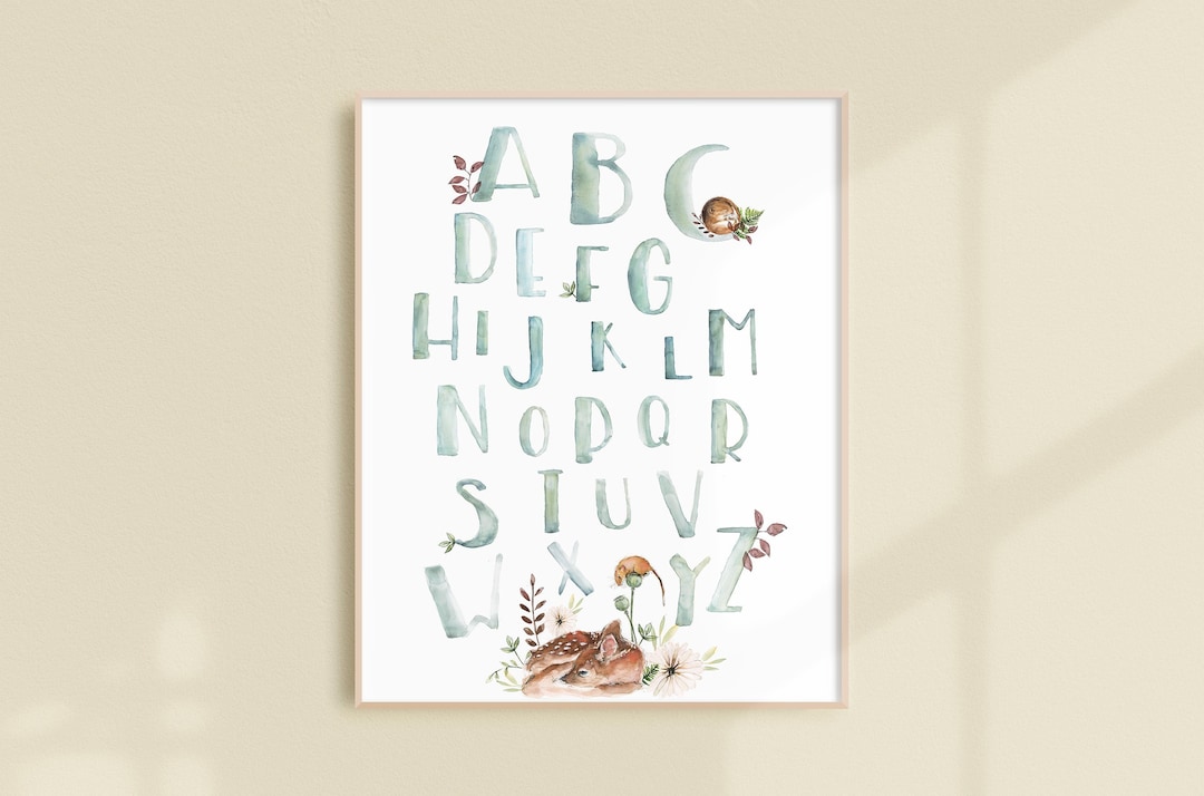 Watercolor Illustration, Alphabet Poster - Animal ABC - Wall Art ...