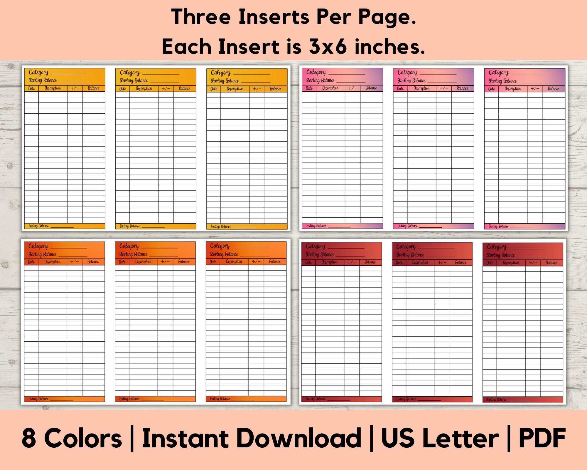 Cash Envelope System Inserts Printable, Cash Tracker for Envelopes, 3x6 ...