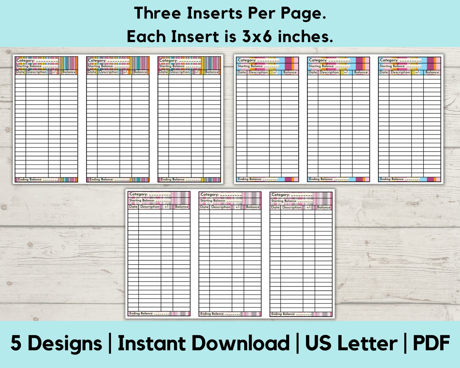 Cash Envelope System Inserts Printable, Cash Tracker for Envelopes, 3x6 ...