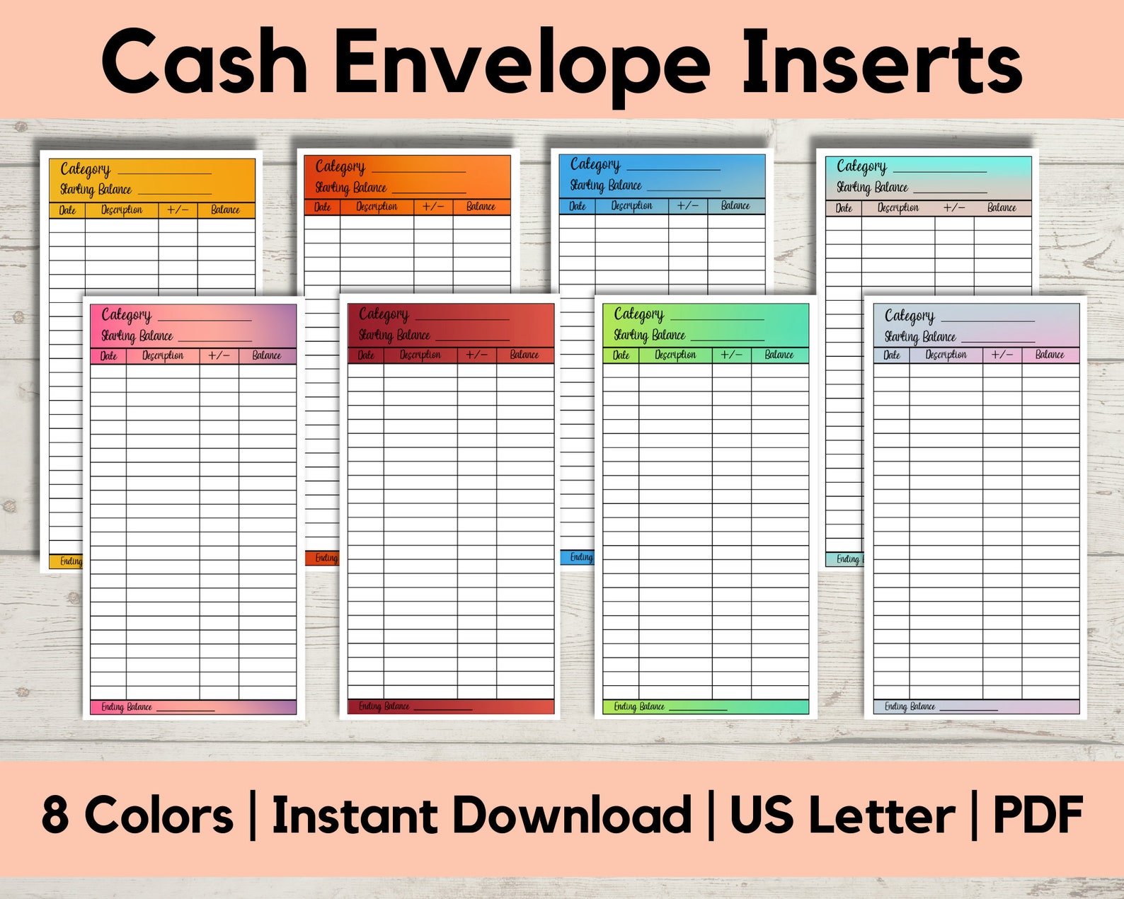 Cash Envelope System Inserts Printable, Cash Tracker for Envelopes, 3x6 ...