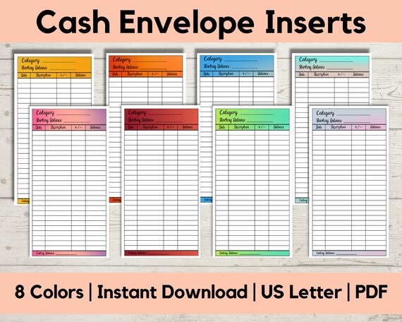 Cash Envelope System Inserts Printable Cash Tracker for - Etsy