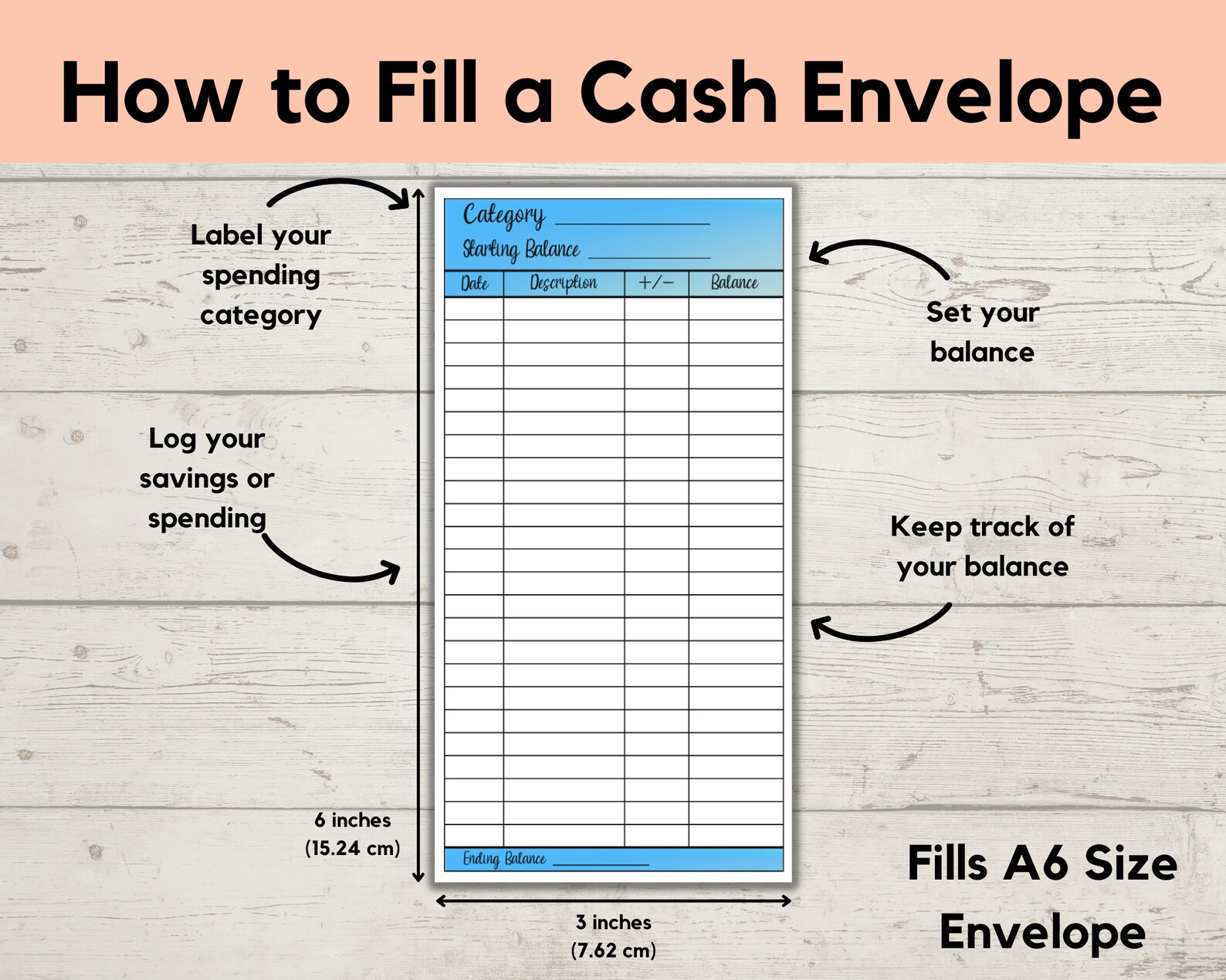 Cash Envelope System Inserts Printable, Cash Tracker for Envelopes, 3x6 ...