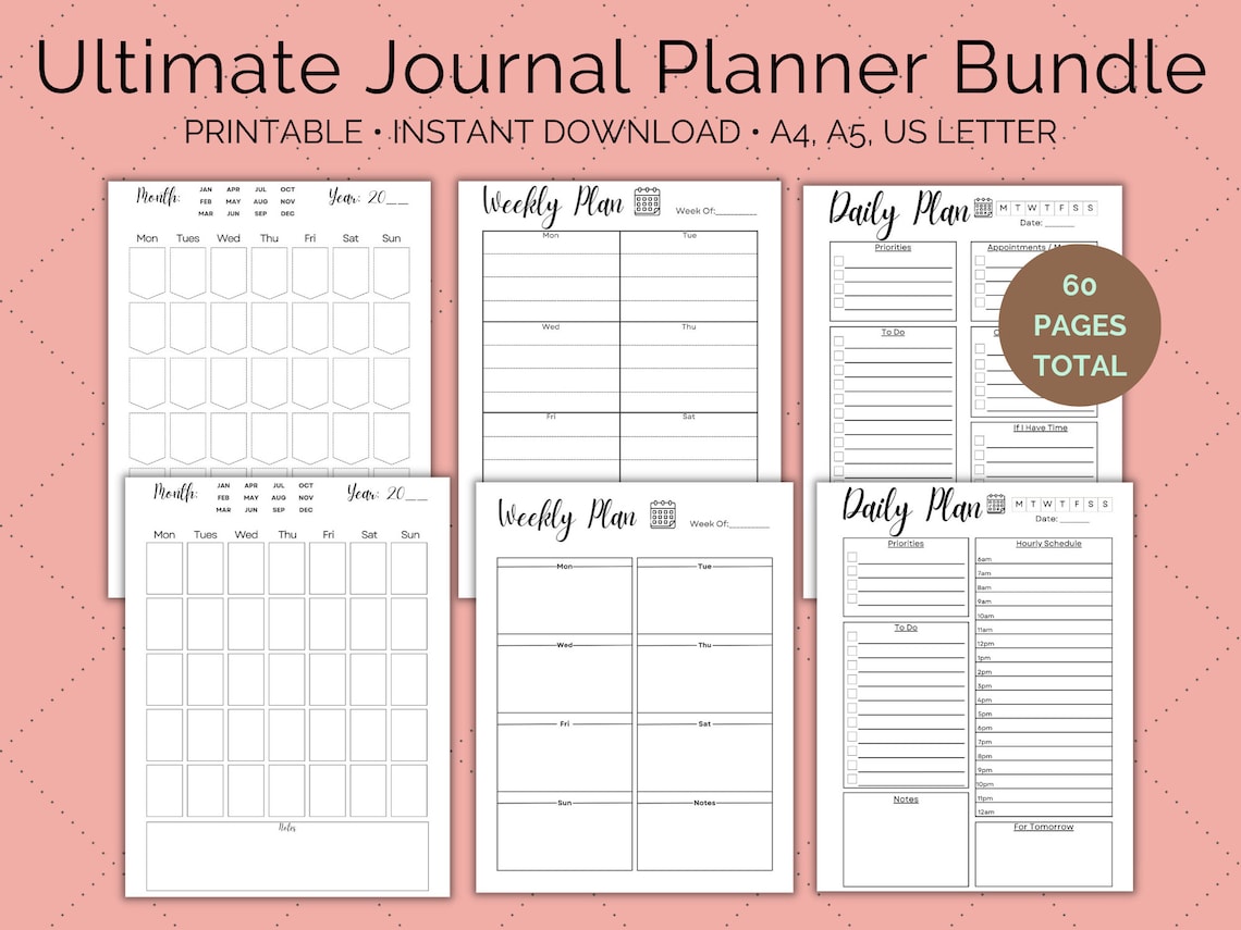 Ultimate Journal Planner Bundle, Printable Planner Inserts, Daily ...