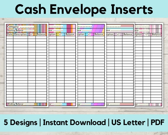 Cash Envelope System Inserts Printable Cash Tracker for | Etsy