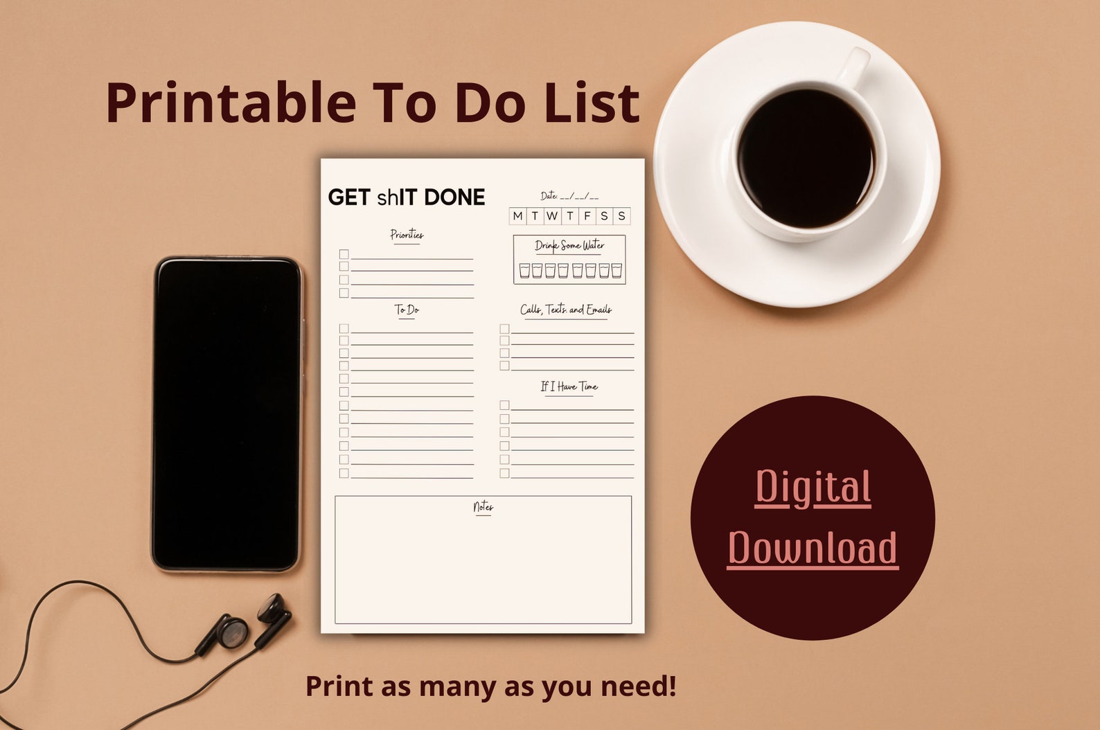 Printable to Do List, Get Shit Done, Planner Insert, Minimalist Planner ...