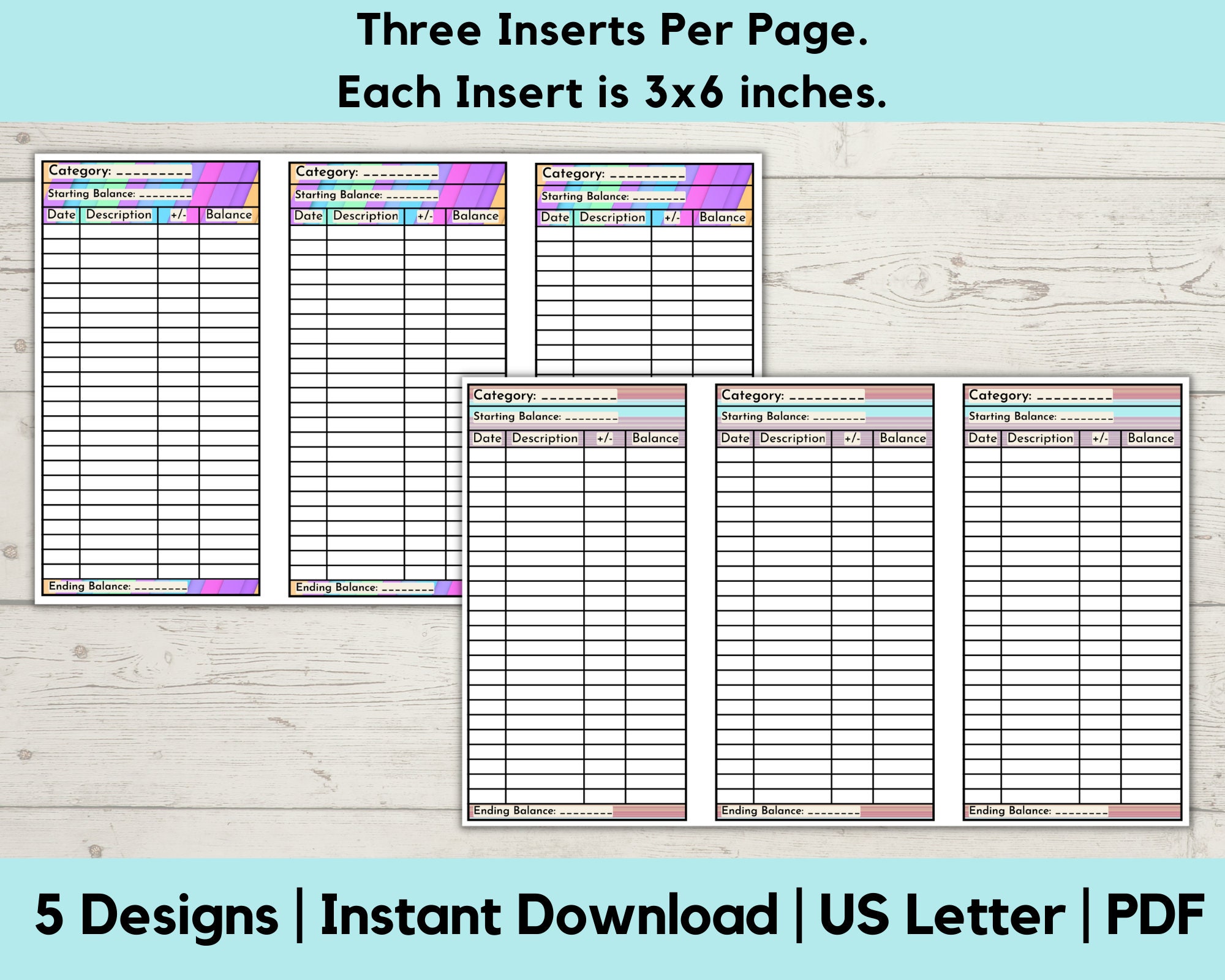 Cash Envelope System Inserts Printable, Cash Tracker for Envelopes, 3x6 ...