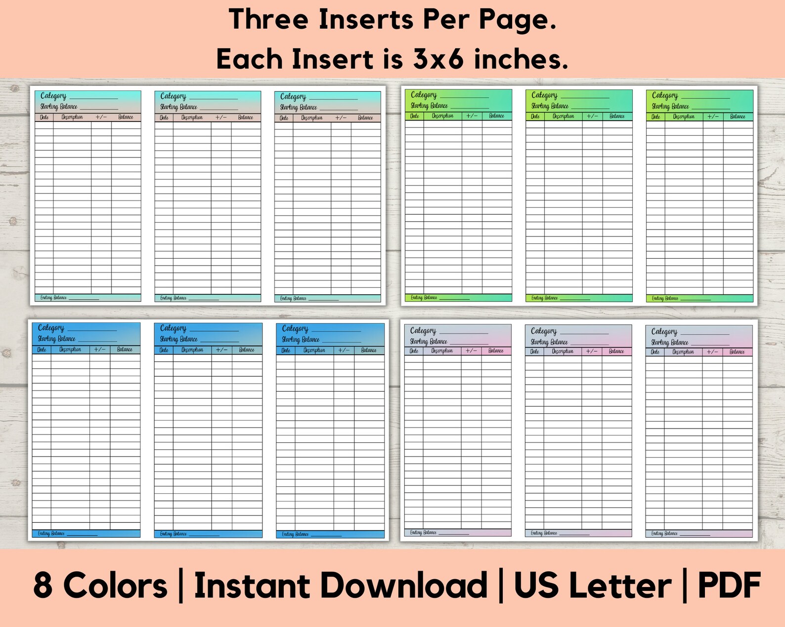 Cash Envelope System Inserts Printable, Cash Tracker for Envelopes, 3x6 ...