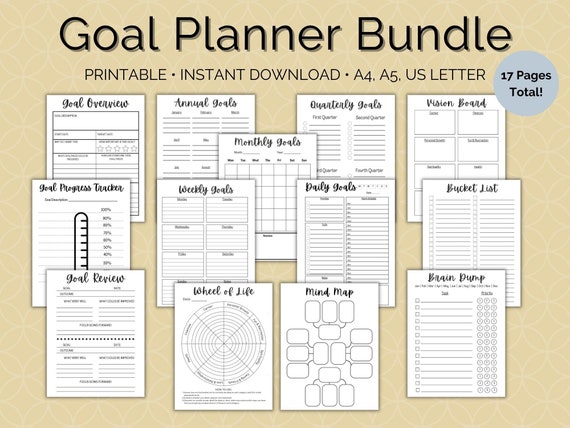 Goal Planner Bundle Printable Goal Setting Worksheet Goal - Etsy