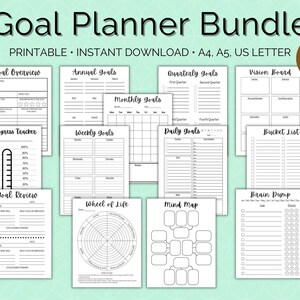 Goal Planner Bundle, Printable Goal Setting Worksheet, Goal Tracker ...