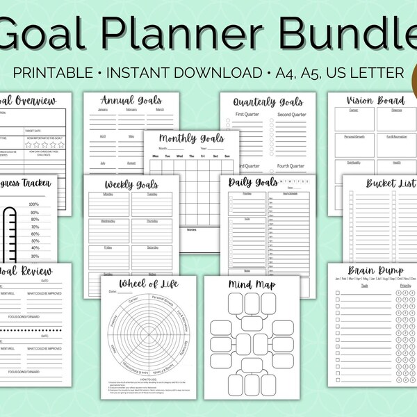 Goal Planner Bundle, Printable Goal Setting Worksheet, Goal Tracker ...