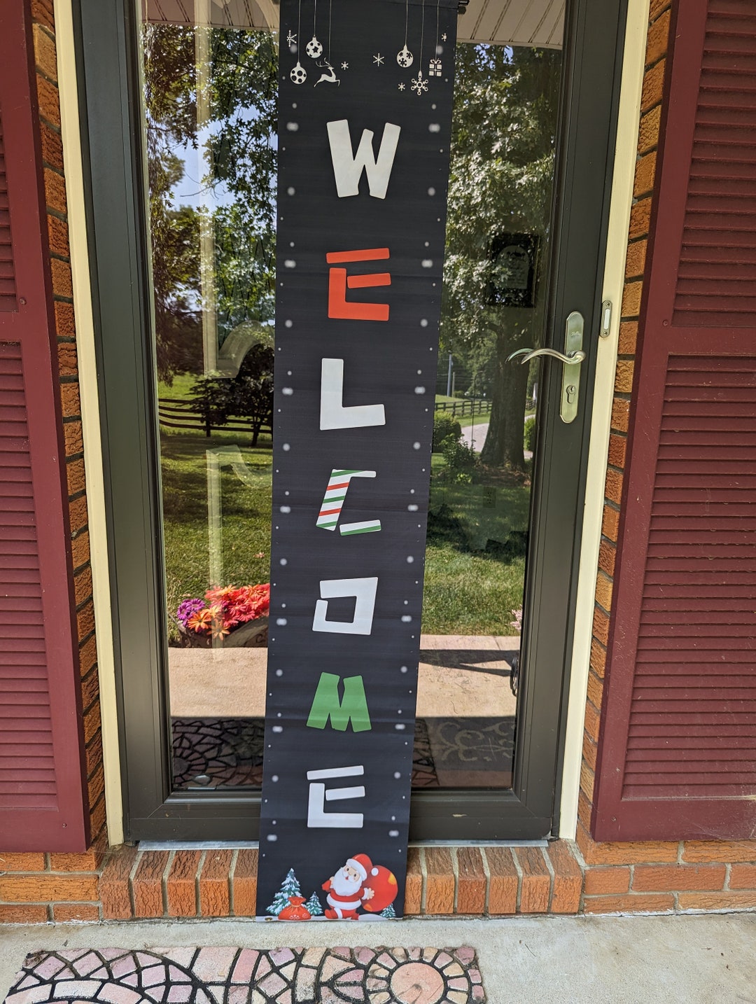 Nylon Sign 6ft Long Black Welcome Sign W/white Balls on Top & Santa on ...