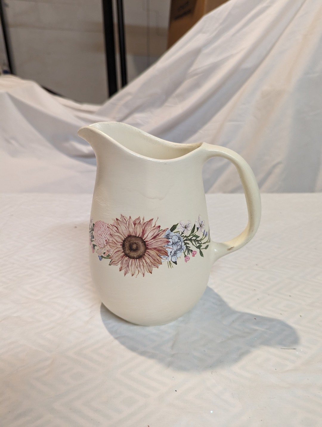 Pitcher 7" Tall Cream Color With Flowers - Etsy