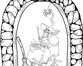 Whimsical Witch Ready for Halloween Adult Child Coloring Page - Etsy