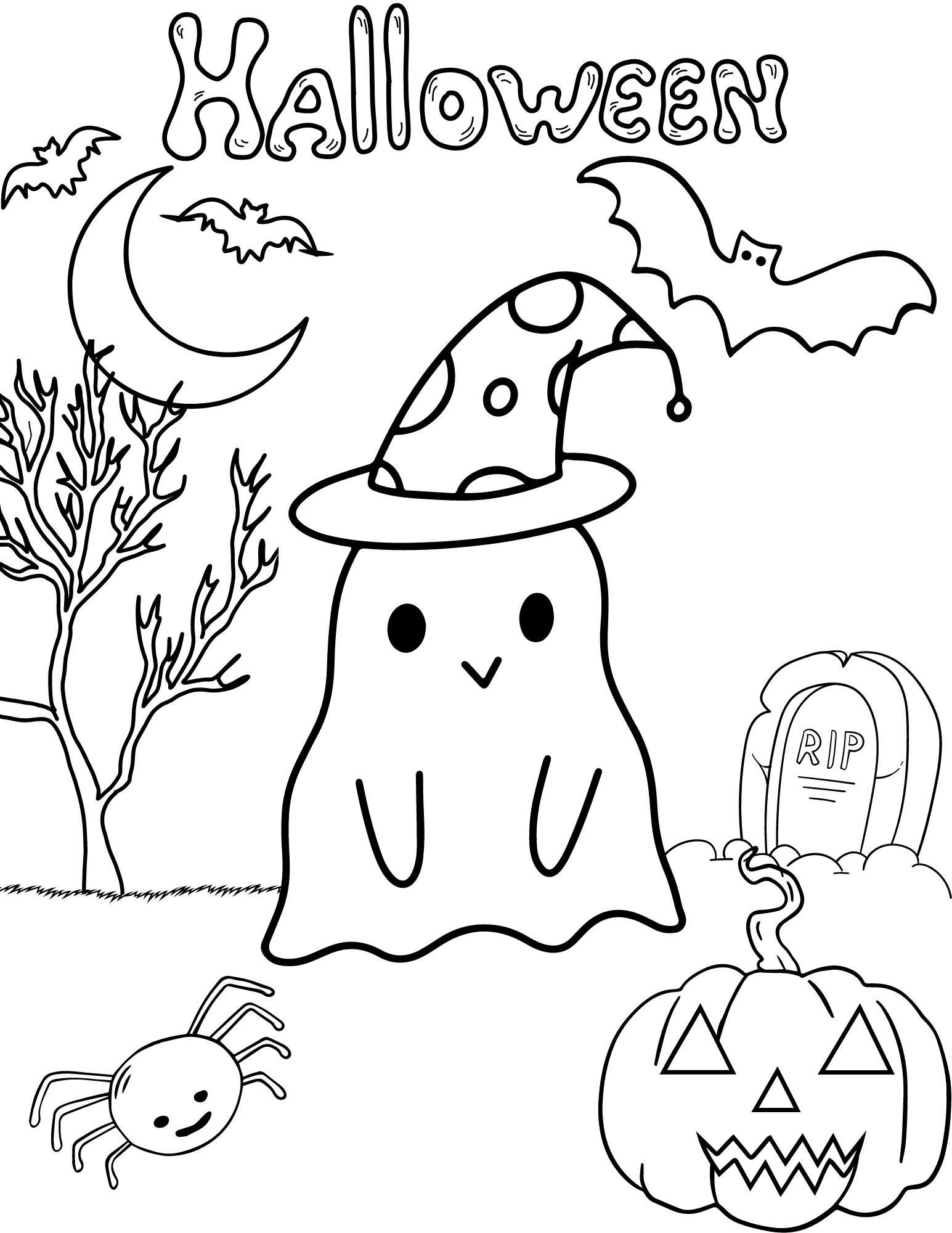 Halloween Coloring Page - Cute Halloween - Etsy