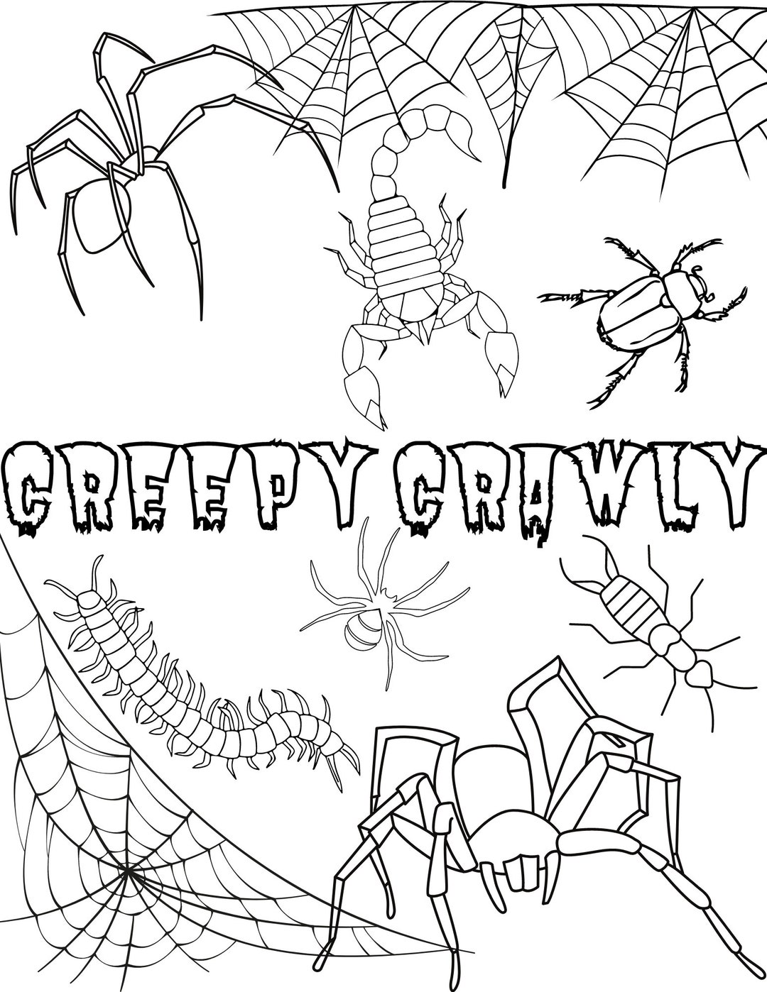 Halloween Coloring Page, Creepy Crawly - Etsy