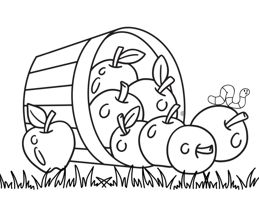 Fall Halloween Coloring Page Apples - Etsy