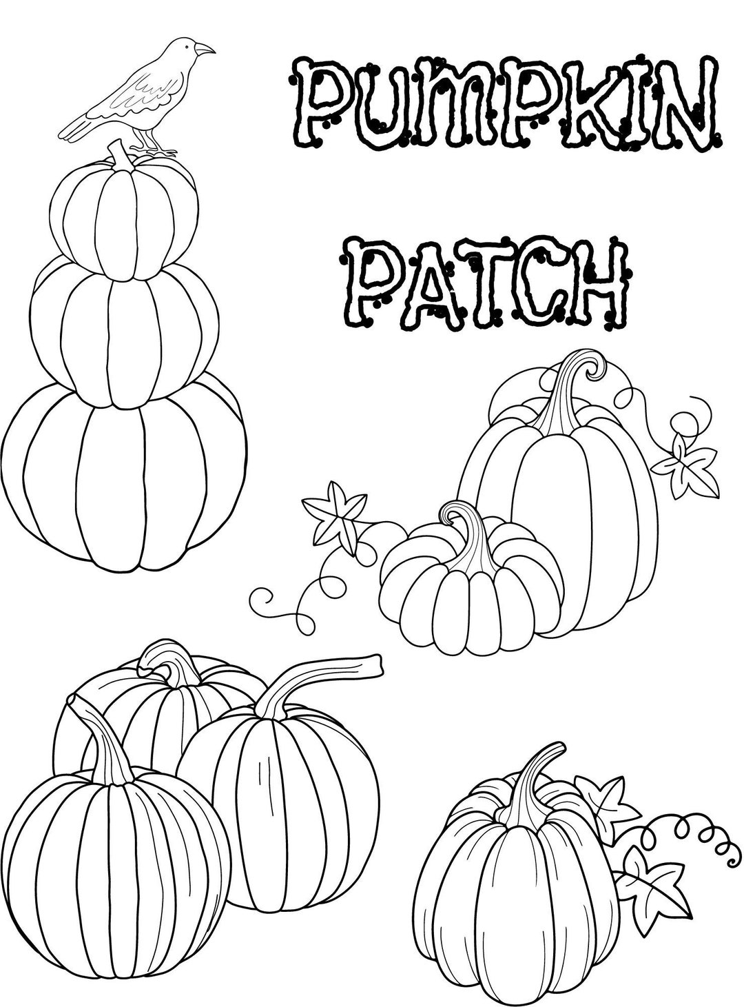Halloween Fall Coloring Page - Pumpkin Patch - Etsy