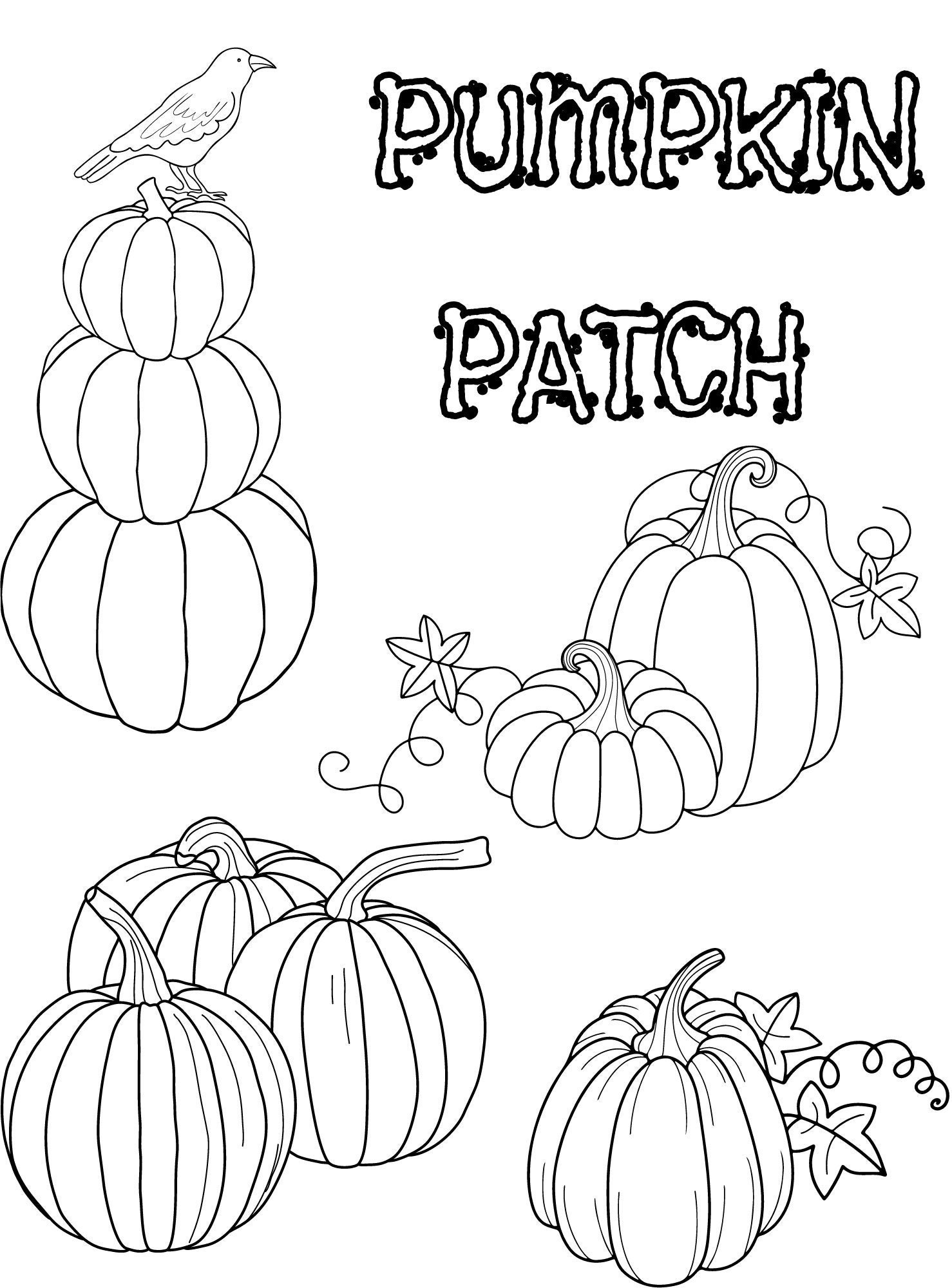 Halloween Fall Coloring Page - Pumpkin Patch - Etsy