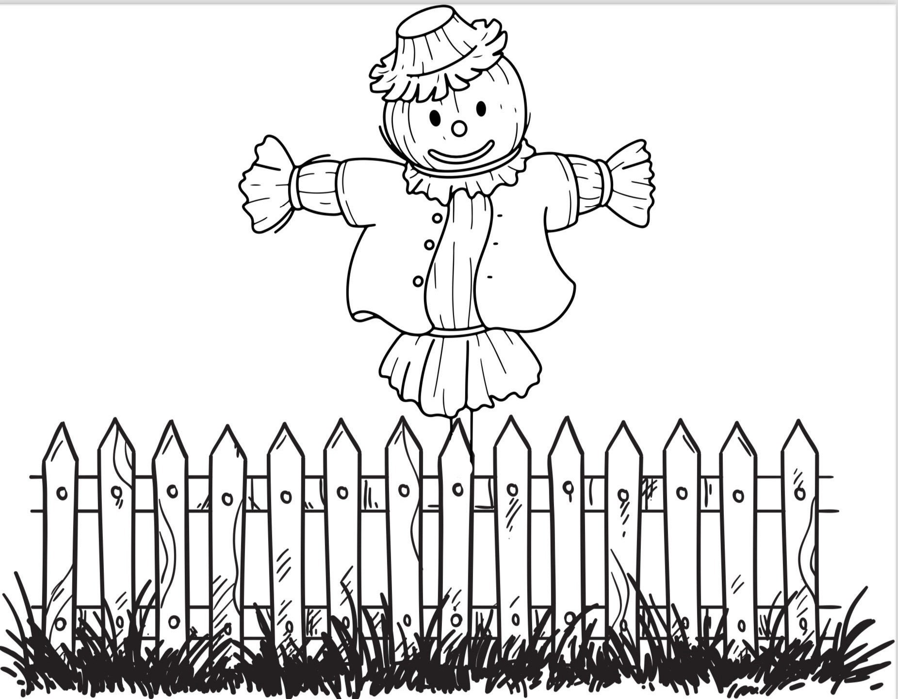 Fall Halloween Coloring Page Scarecrow - Etsy
