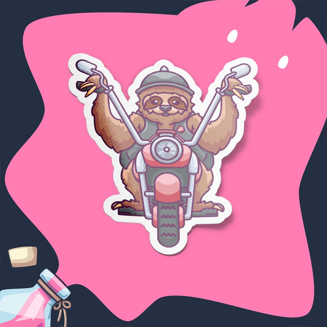 Cute Sloth Sticker, Funny Sloth Sticker, Sloth Biker, Cute Animal ...