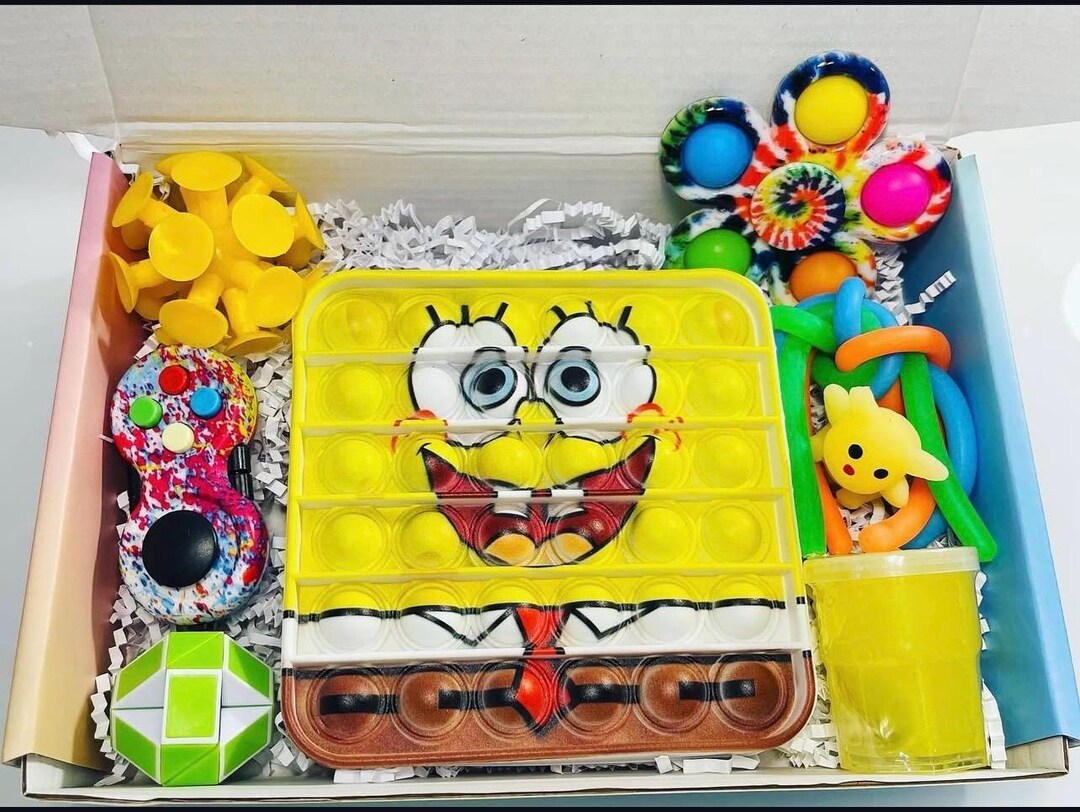 Spongebob Inspired Pop It Fidget Sensory Play Toy Box for Gift for Kids ...