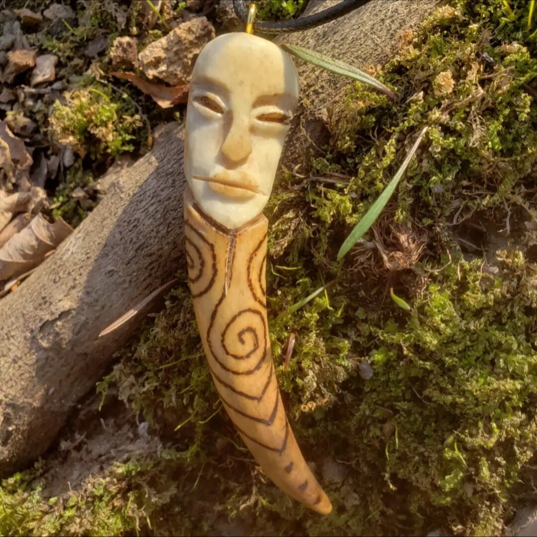 Carved Deer Antler Spirit Carved Antler Pendant Etsy