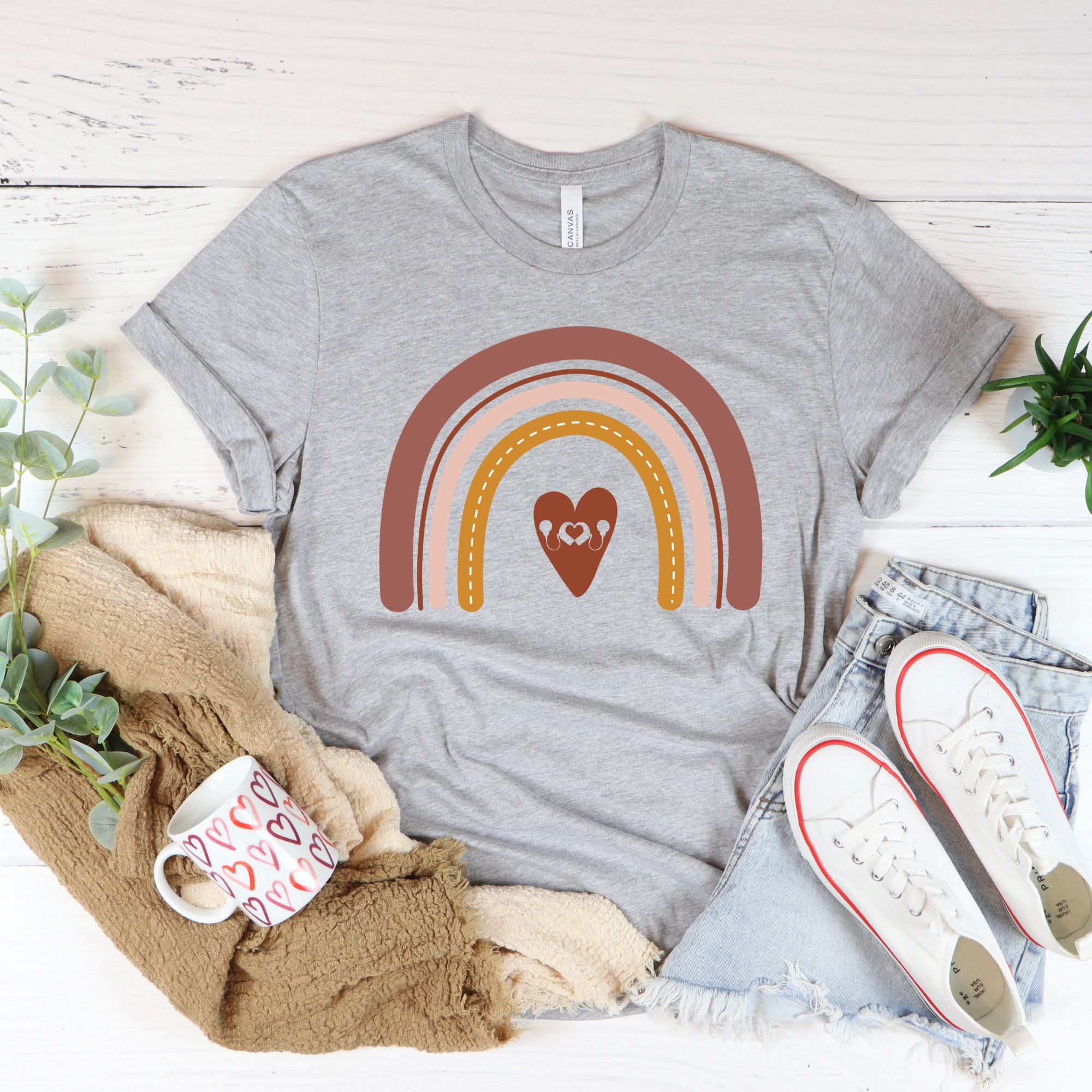Adult Cochlear Implant Boho Rainbow With Heart Tshirt - Etsy