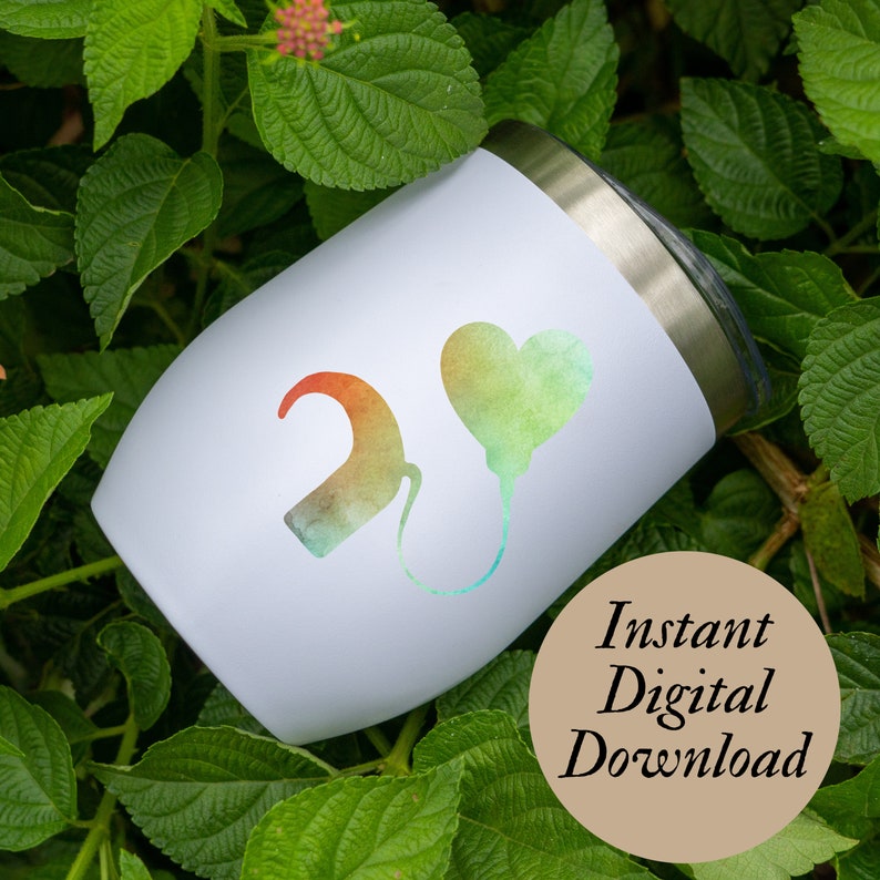 Cochlear Implant Water Color Rainbow With Heart PNG SVG Instant Digital ...