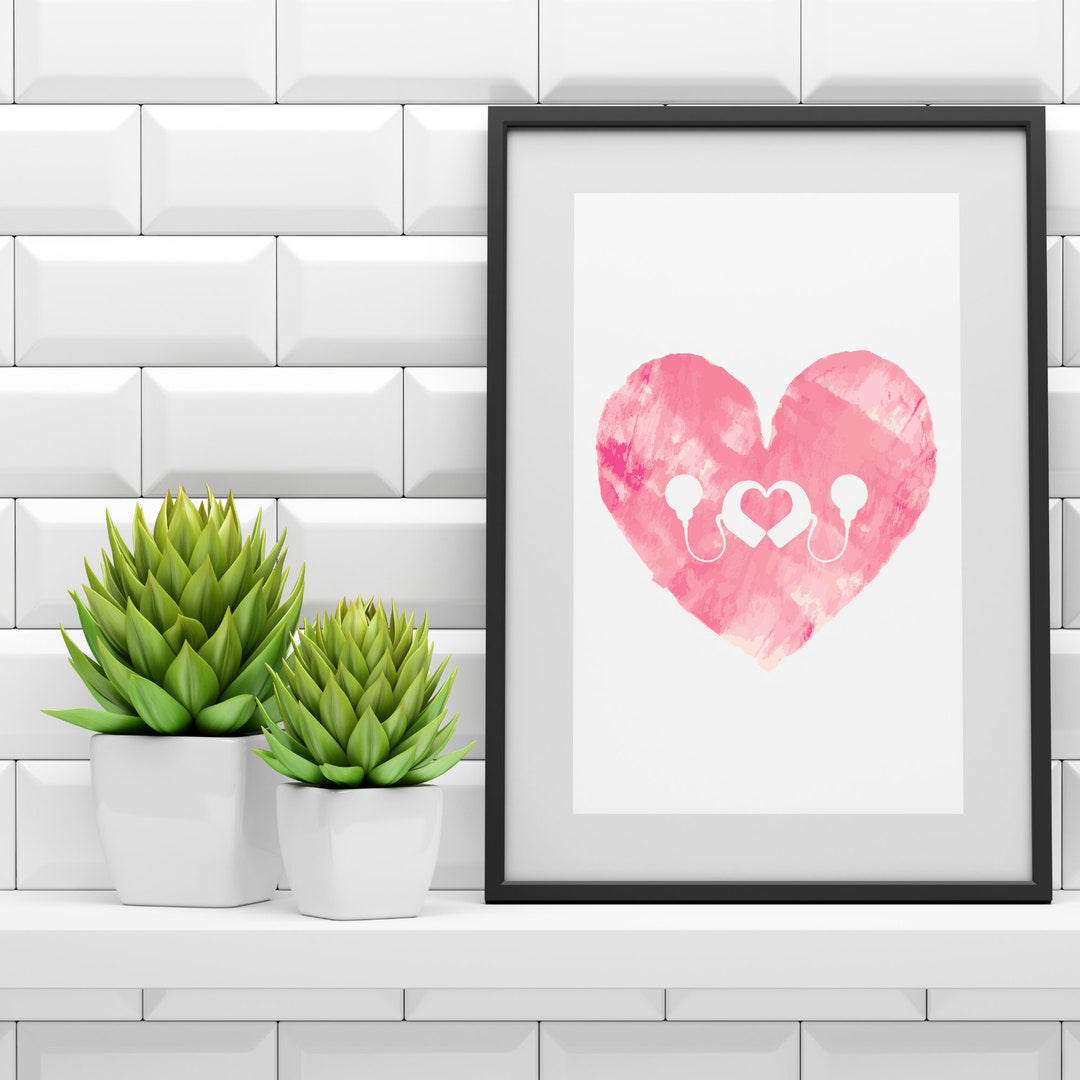 Instant Digital Download Pink Watercolor Heart With Cochlear - Etsy