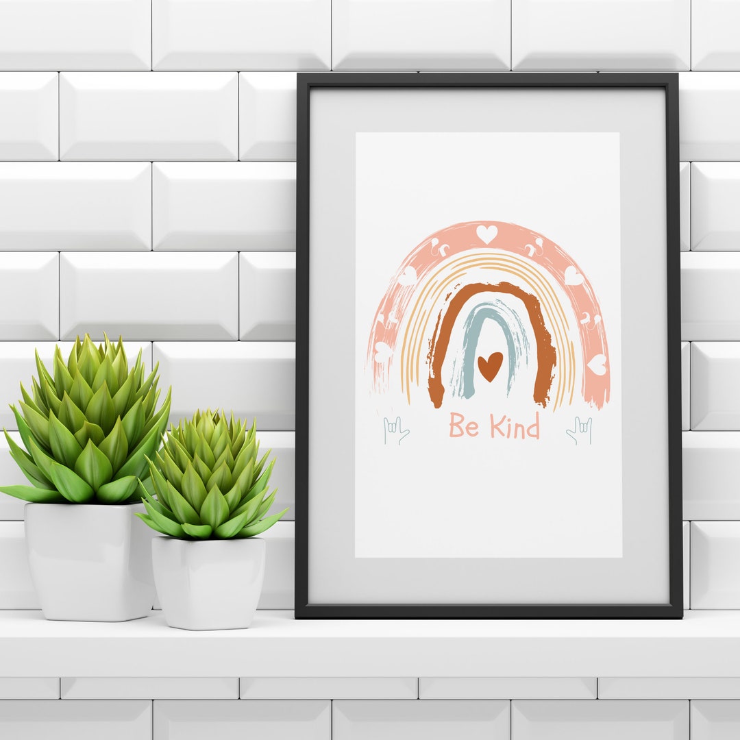 Instant Digital Download Be Kind Boho Rainbow With Hearts and Cochlear ...