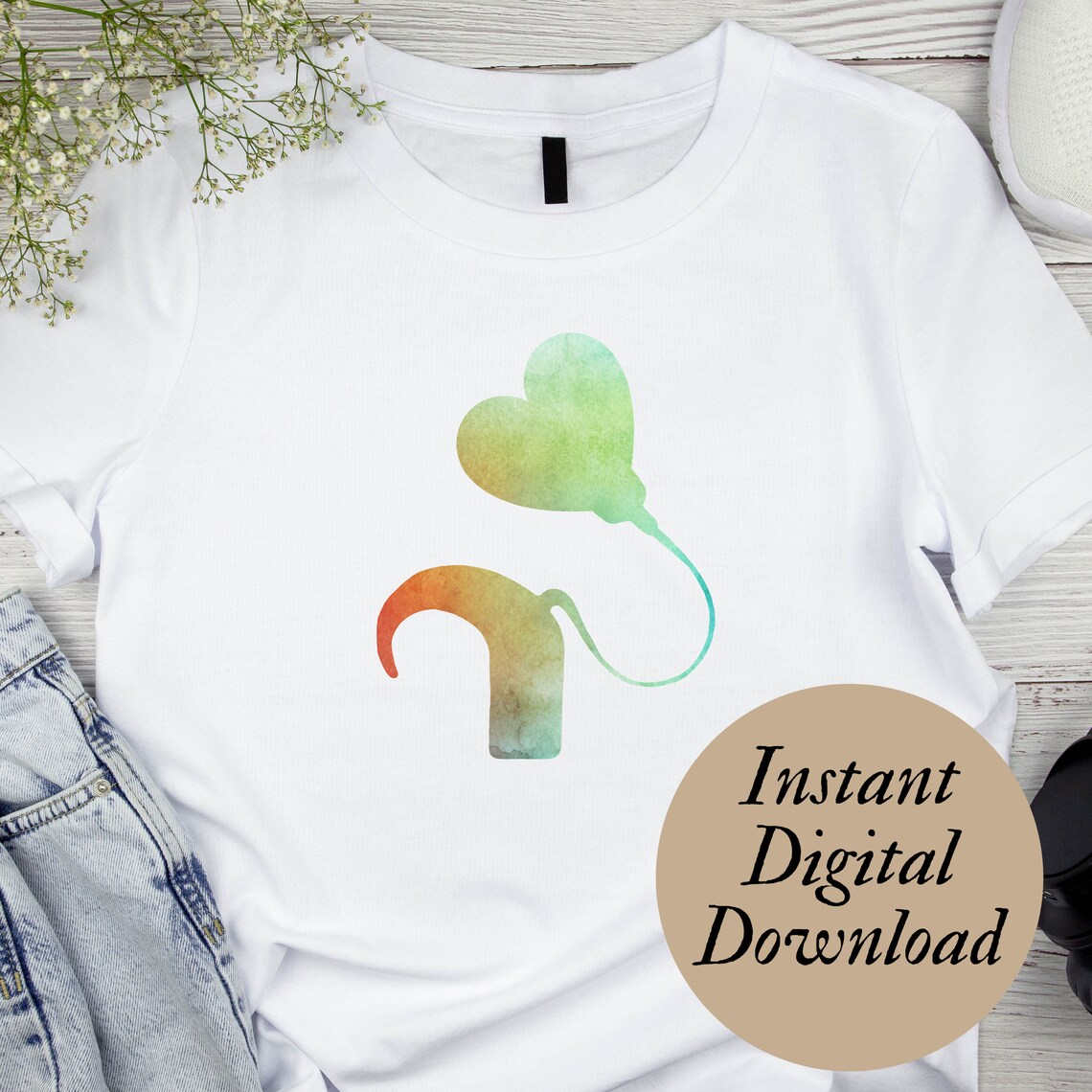 Cochlear Implant Water Color Rainbow With Heart PNG SVG Instant Digital ...