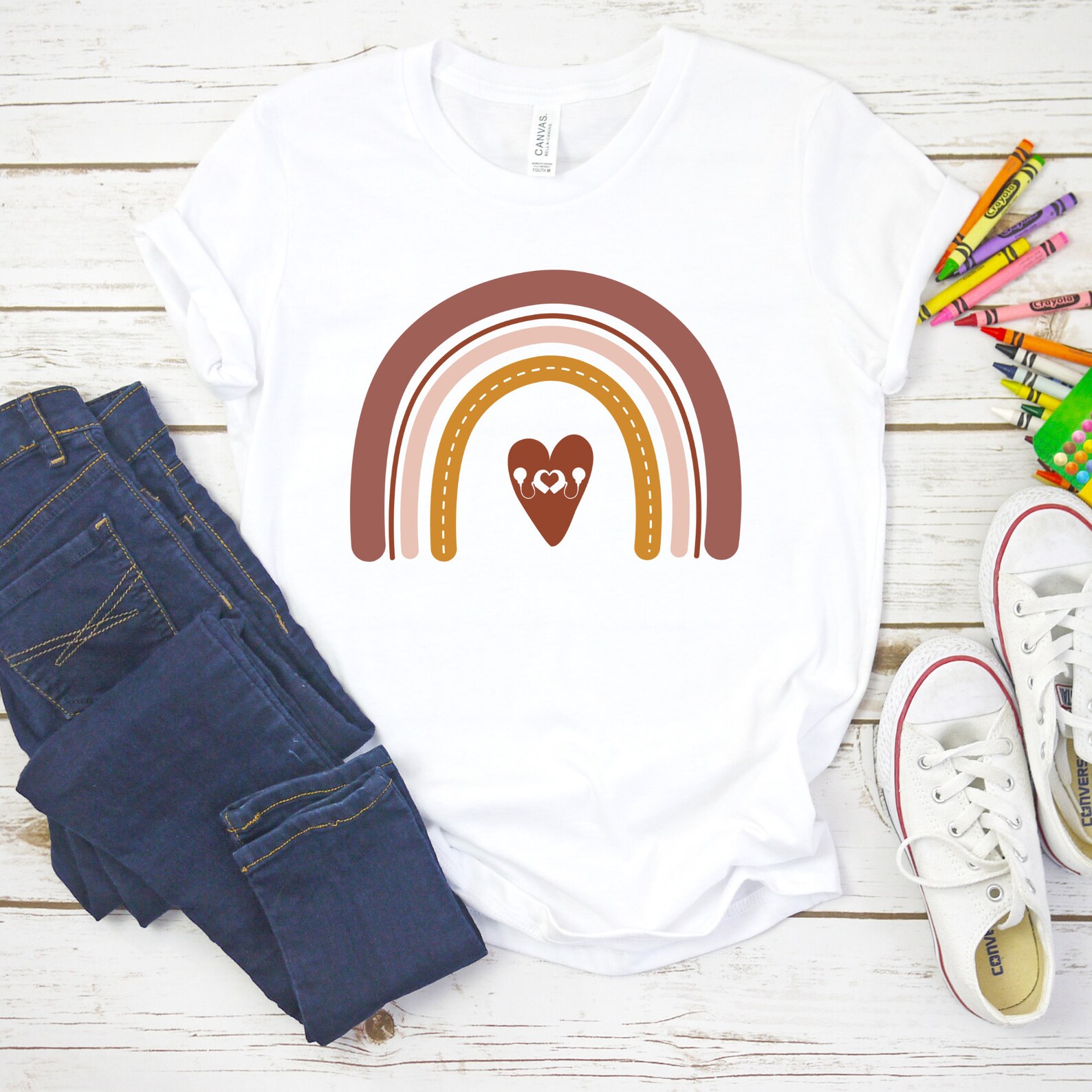 Kids Cochlear Implant Boho Rainbow With Heart Tshirt - Etsy